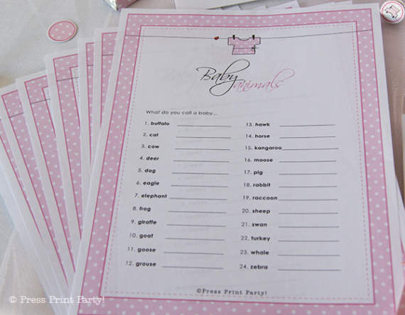 Girl Pink and white Baby Shower Printables by Press Print Party