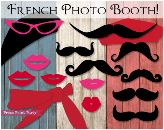 French Photo Booth Props Paris Party - Press Print Party