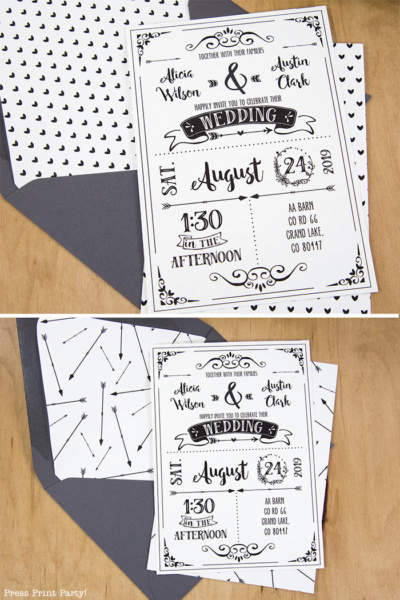 Rustic Wedding Invitation Template Printable (DIY) - Press Print Party!
