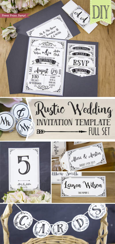 Rustic Wedding Invitation Template Printable (DIY) - Press Print Party!