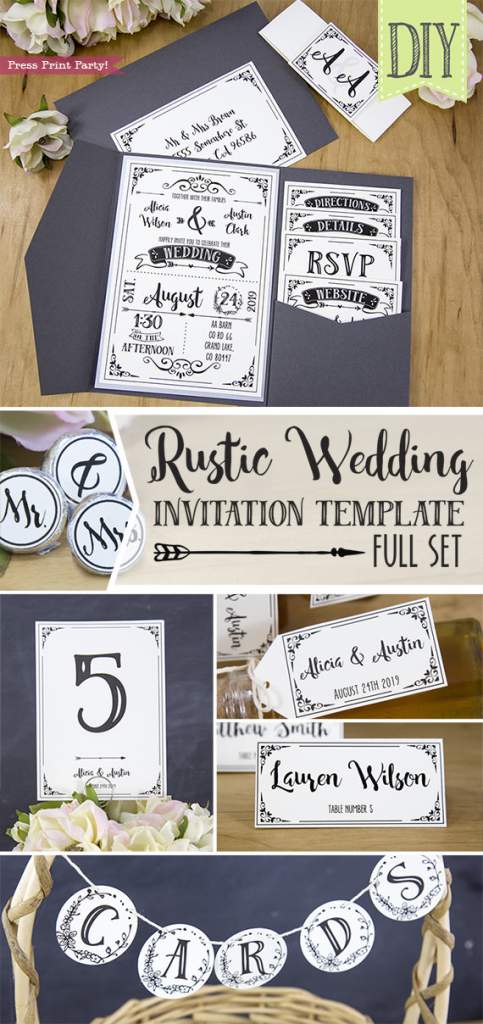 Rustic Wedding Invitation Template Printable (DIY) - Press Print Party!