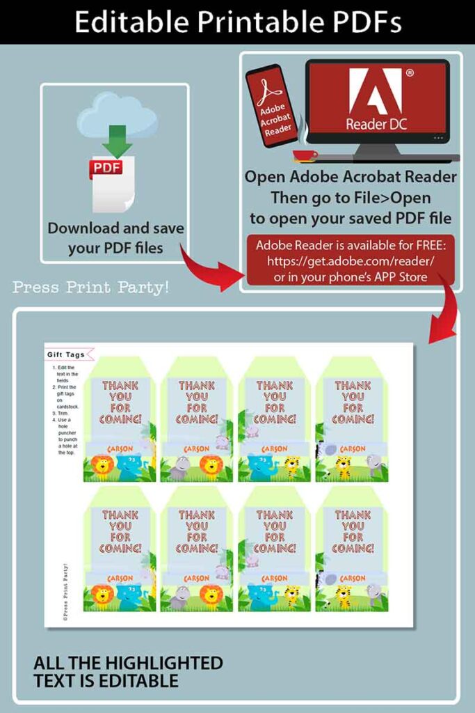 Jungle Safari Theme Party Favor Tags Printables - Press Print Party