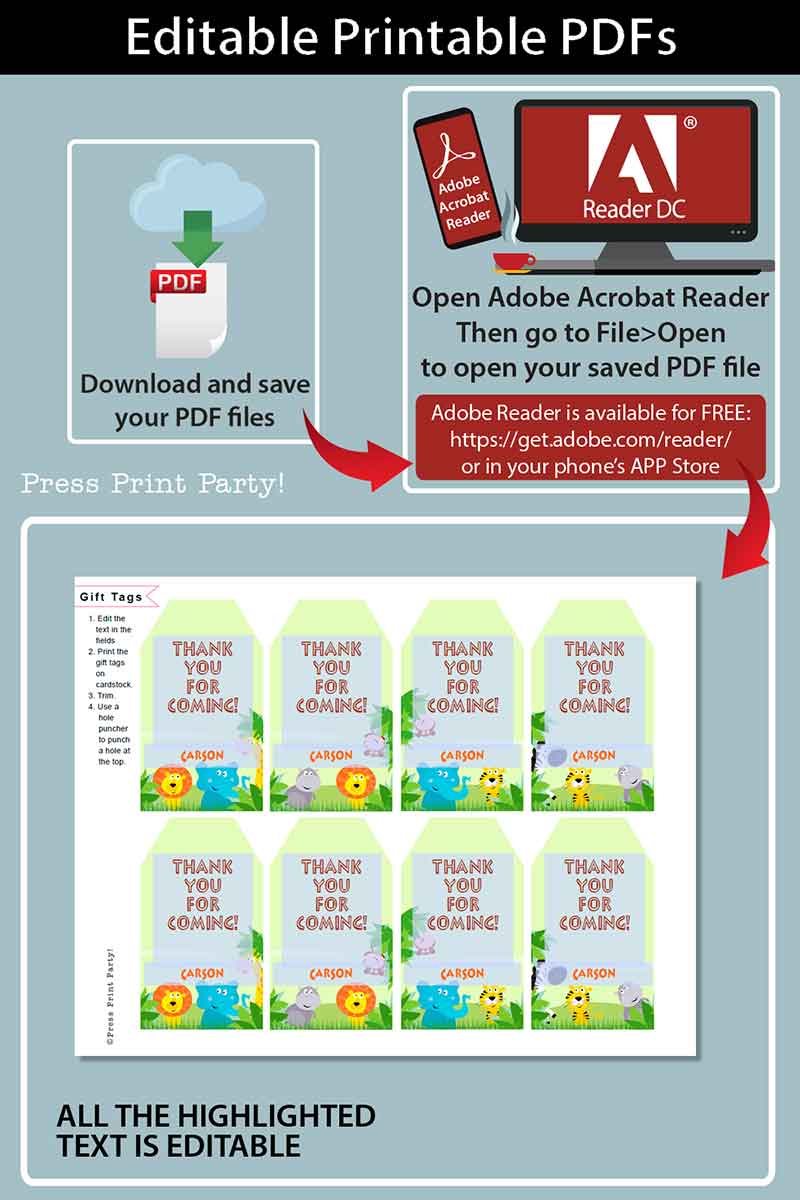 Jungle Safari Theme Party Favor Tags Printables - Press Print Party