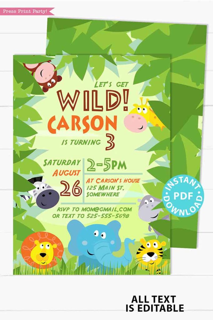 Jungle Themed Party Invitation Printables (DIY) - Press Print Party!