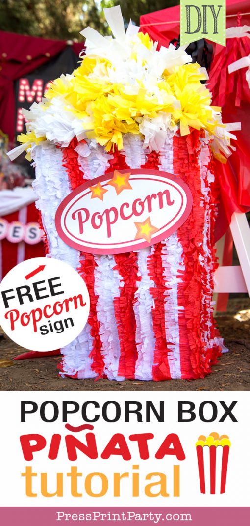 How to Make a Popcorn Box Pinata (Movie Night Ideas) - Press Print Party!