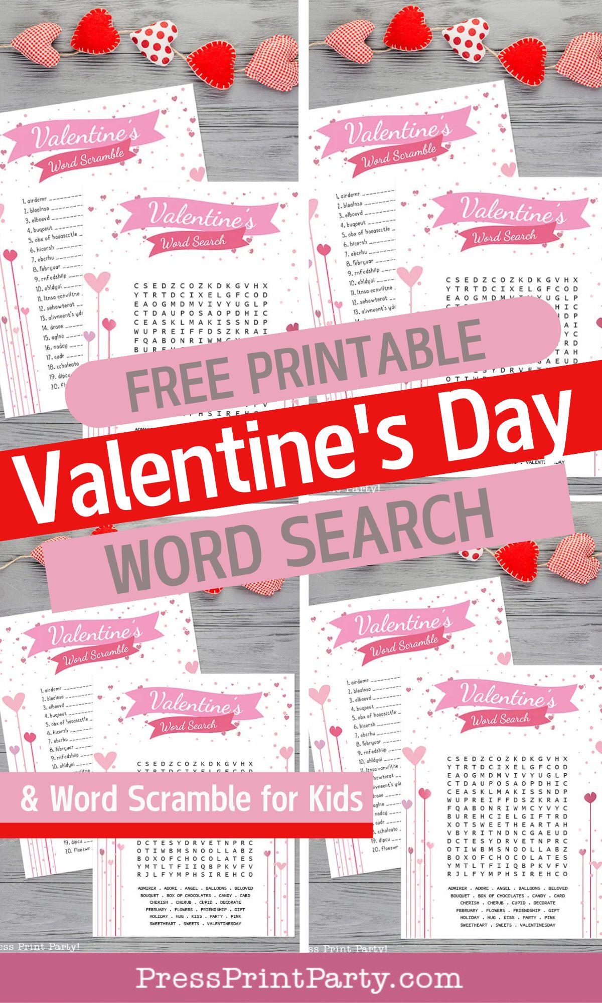 FREE Valentine's Day Word Search & Word Scramble for Kids