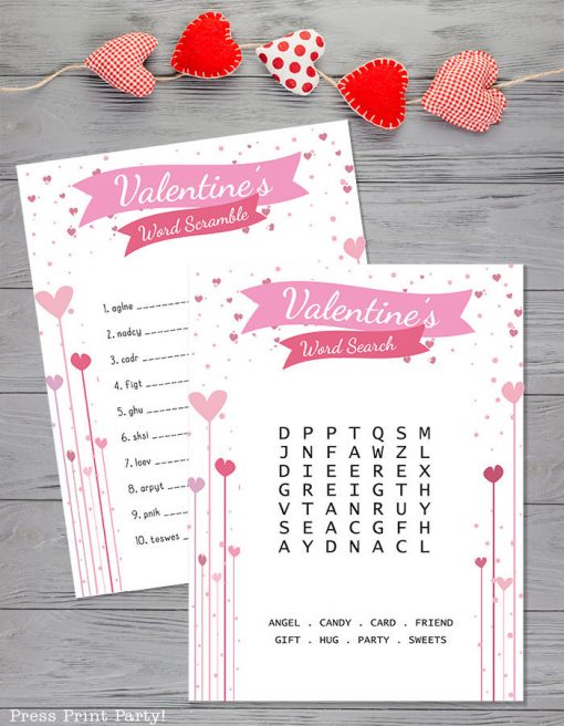 FREE Valentine's Day Word Search & Word Scramble for Kids
