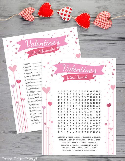 FREE Valentine's Day Word Search & Word Scramble for Kids