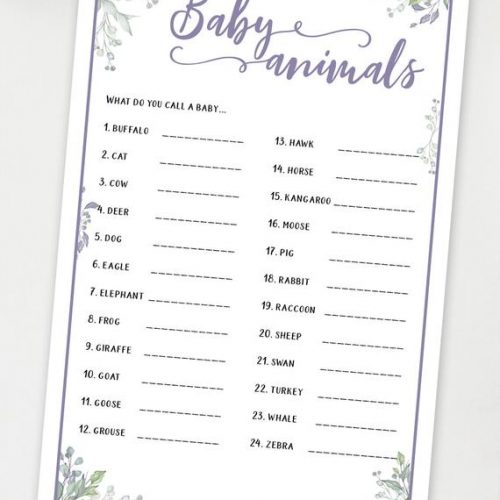 Celebrity Baby Shower Game, Greenery/Purple - Press Print Party!