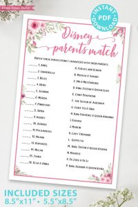 Disney Parents Match Game Printable, Pink Flowers - Press Print Party!