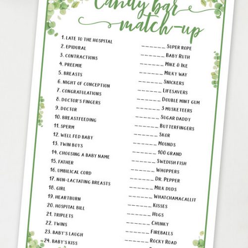 Candy Bar Match-up Baby Shower Game, Pink Flowers - Press Print Party!