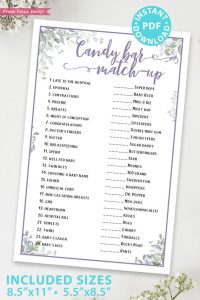Candy Bar Match-up Baby Shower Game, Purple- Press Print Party