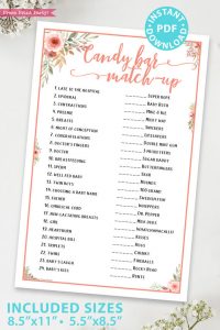 Candy Bar Match-up Baby Shower Game, Peach Flowers - Press Print Party!