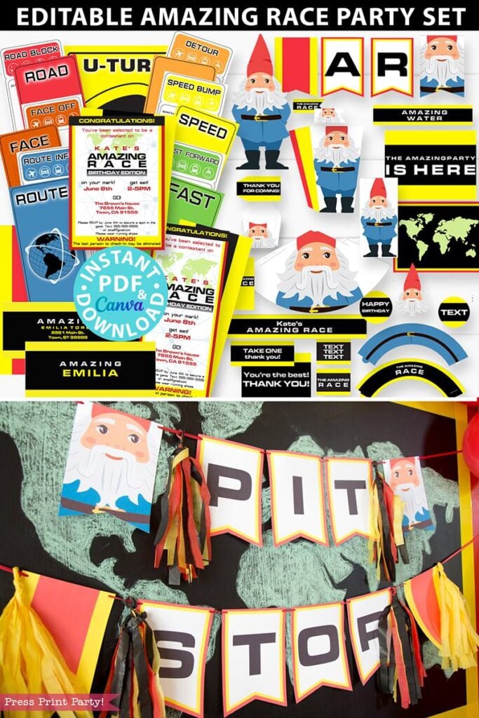 The Amazing Race Party Printable Set w. Editable Clue Cards
