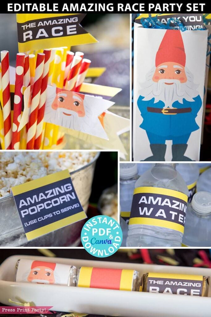 The Amazing Race Party Printable Set w. Editable Clue Cards