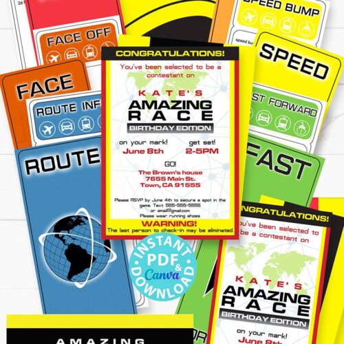 The Amazing Race Party Printable Set w. Editable Clue Cards