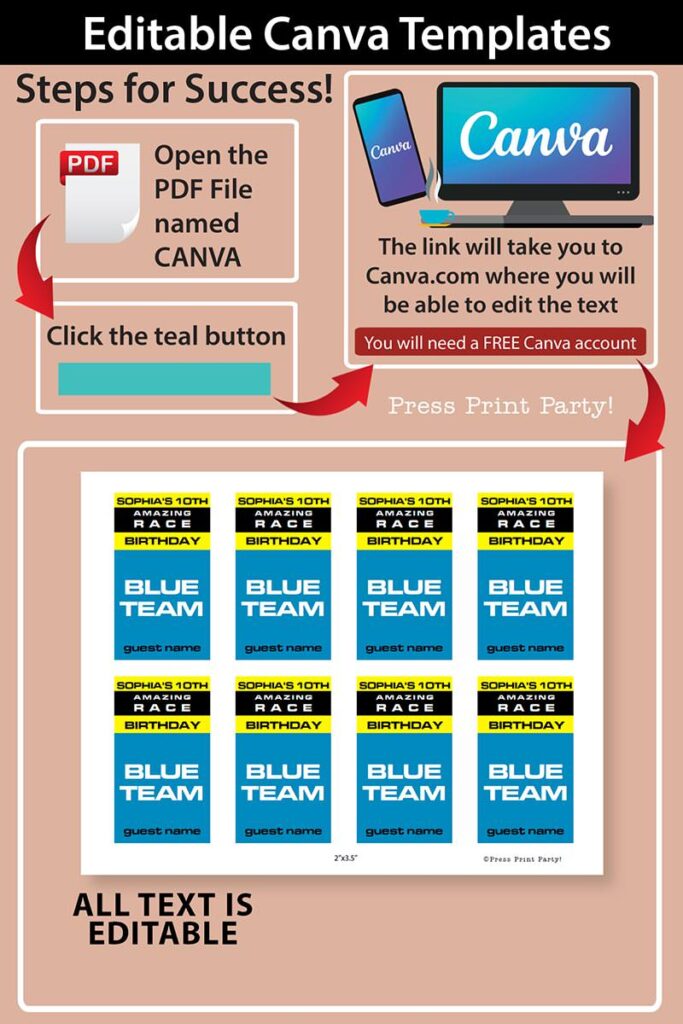 The Amazing Race Party Team Badges - Press Print Party