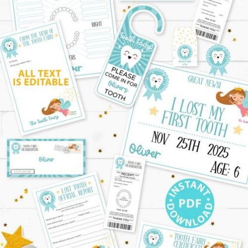 Tooth Fairy Lost Tooth Chart Printable, Blue - Press Print Party!