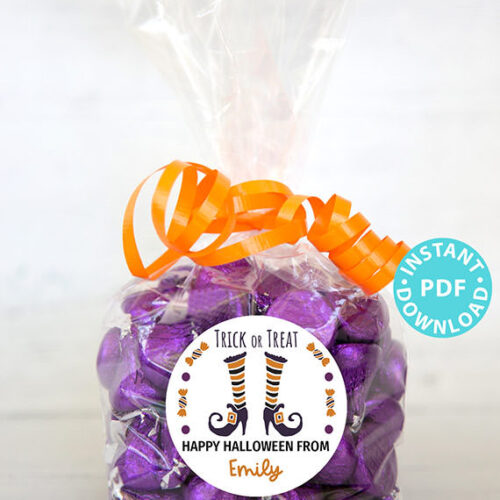 Halloween Labels Printable, 2" Round Labels, Purple Witch - Press Print ...