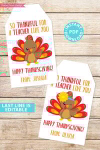 Thanksgiving Tags for Teachers Printable & Editable- Press Print Party!