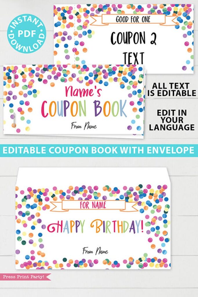 Birthday Coupon Book Printable, Confetti 2 - Press Print Party!