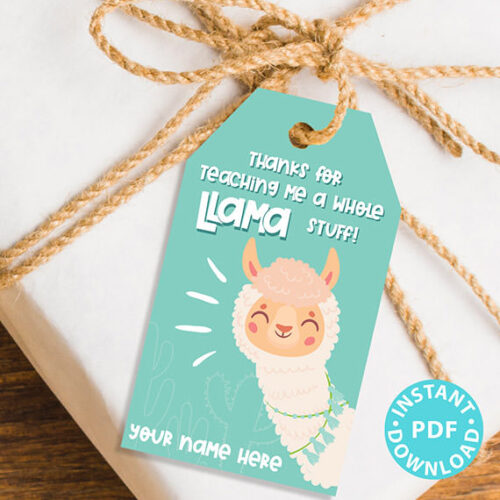 Llama Teacher Appreciation Tag Pink - Press Print Party!