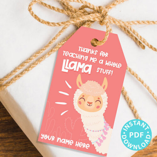 Llama Teacher Appreciation Tag Blue - Press Print Party!