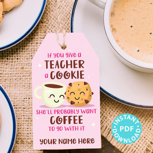 Teacher Appreciation Gift Tags Printable for Cookies & Coffee Blue