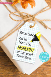 Teacher Appreciation Gift Tags Printable, highlighter [Thank You Tag]