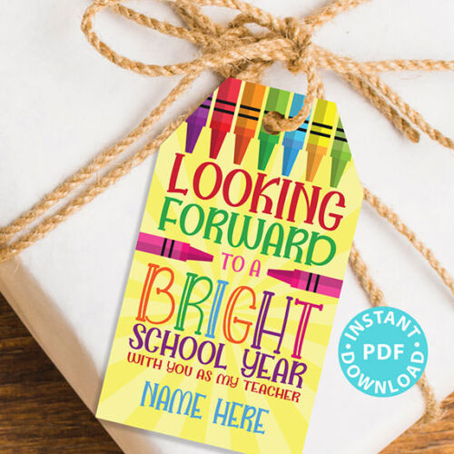 Back to School Teacher Gift Tags Printable, Here's to a Bright School Year