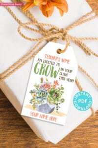 Back to School Teacher Gift Tags Printable, I'm Excited to Grow in Your ...