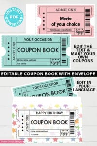 Coupon Book Template Printable, Tickets Multi - Press Print Party!