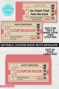 Coupon Book Template Printable, Tickets Red - Press Print Party!