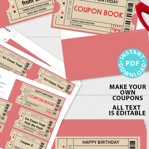 Birthday Voucher Coupons Template, Multi Colored - Press Print Party!