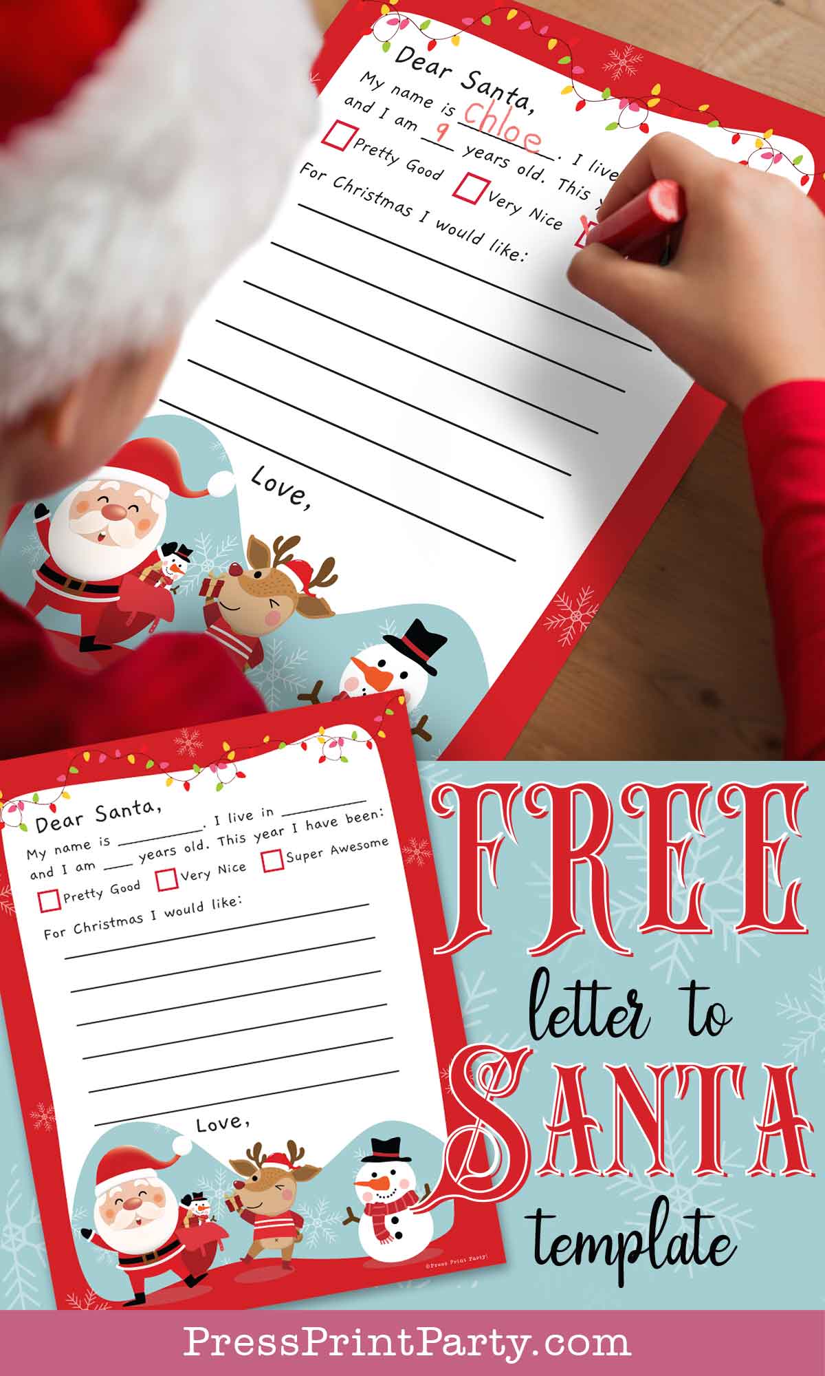 Free Santa Letter Printable Template for Kids to Mail - Page 2 of 2 ...