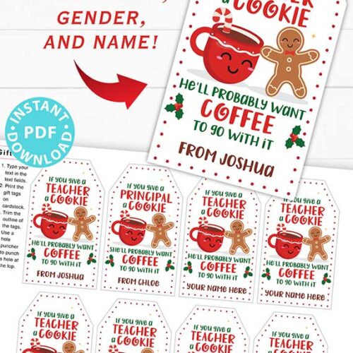 Christmas Teacher Gift Tags Printable for Cookies /Cocoa