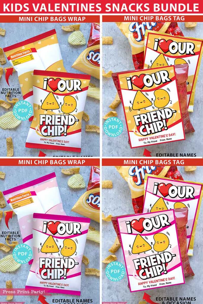 CLASSROOM Valentines Tags Bundle, Food Valentines