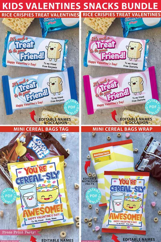 CLASSROOM Valentines Tags Bundle, Food Valentines