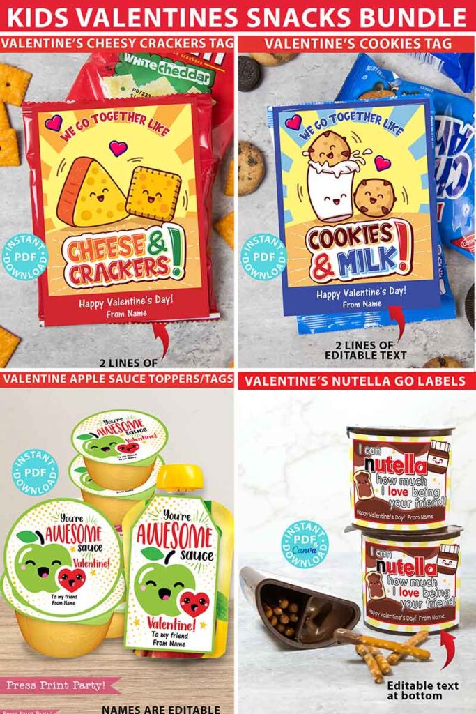 CLASSROOM Valentines Tags Bundle, Food Valentines