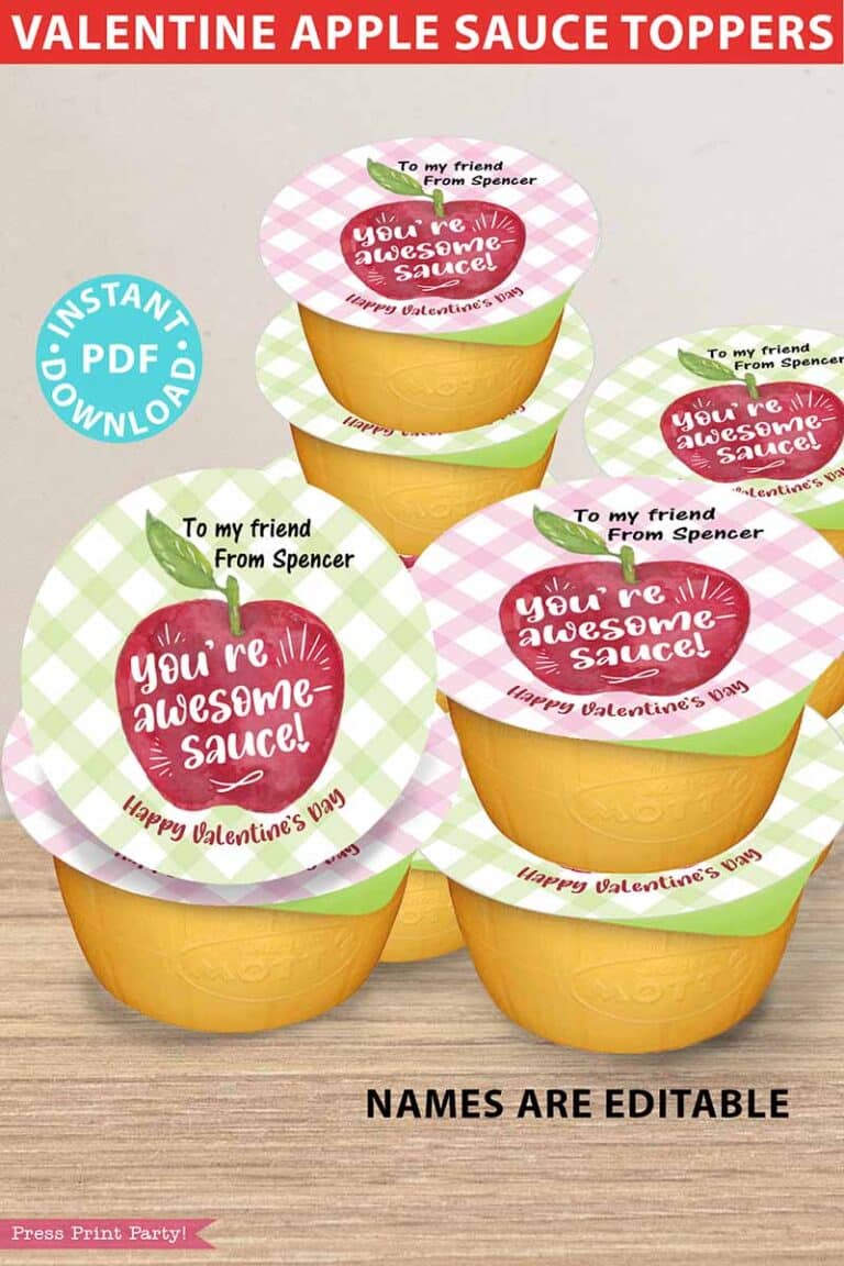 You're Awesomesauce Kids Valentines Apple Sauce Cup Tops - Press Print ...