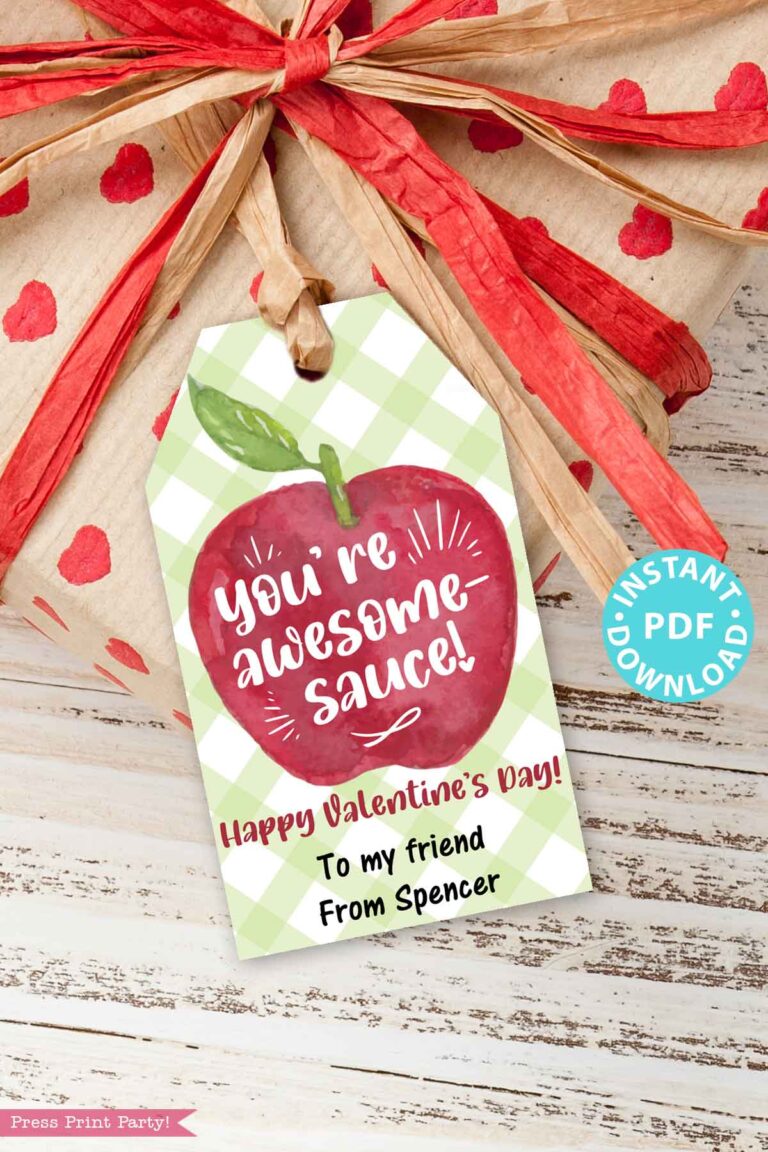 You're Awesomesauce Kids Valentines Applesauce Gift Tags - Press Print ...