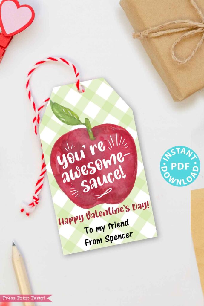 You're Awesomesauce Kids Valentines Applesauce Gift Tags - Press Print ...