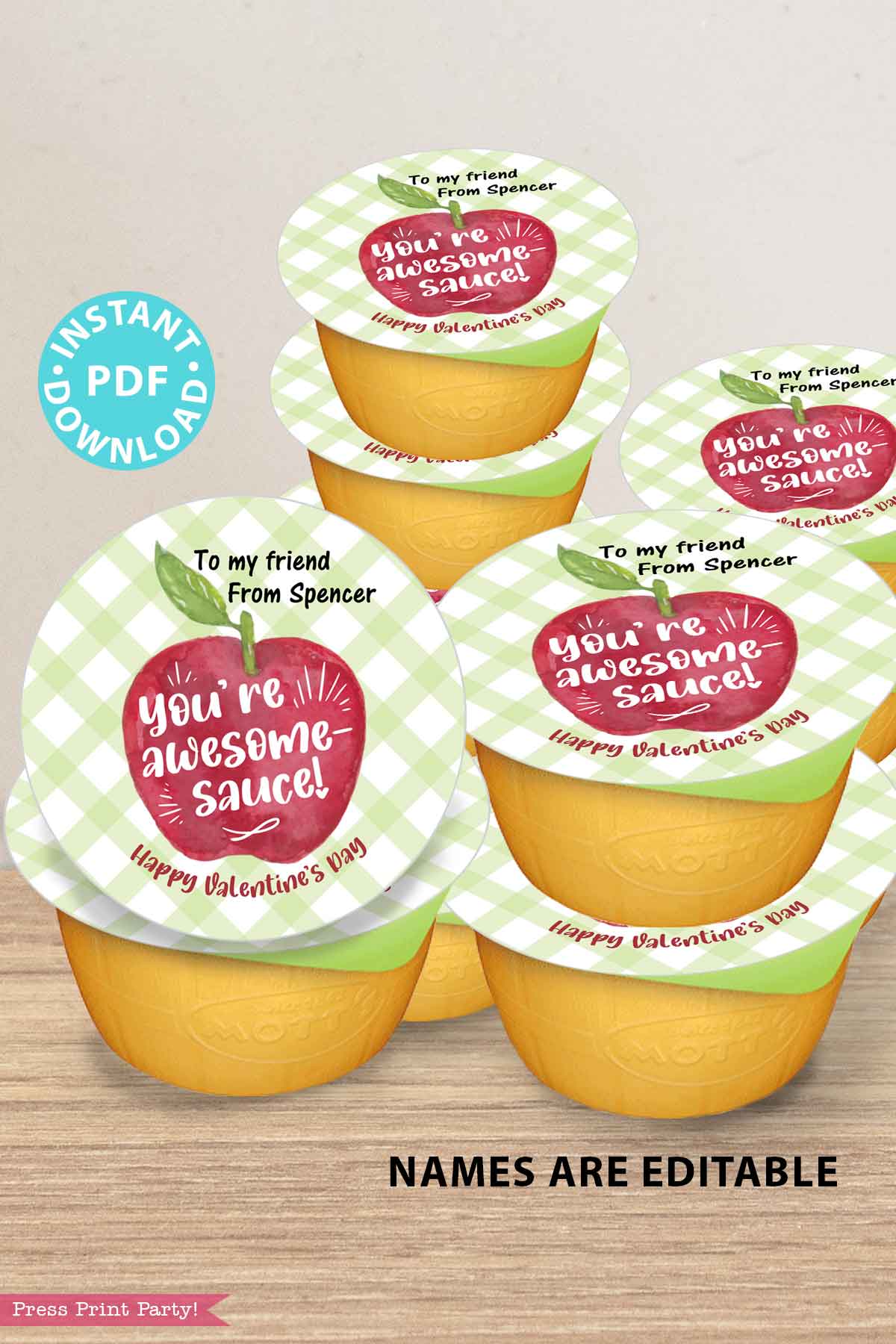 You're Awesomesauce Kids Valentines Applesauce Cup Tops - Press Print ...