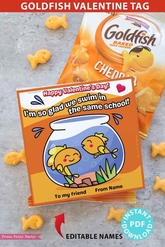 Goldfish Valentine Printable Card, I'm so Glad we Swim in the Same School