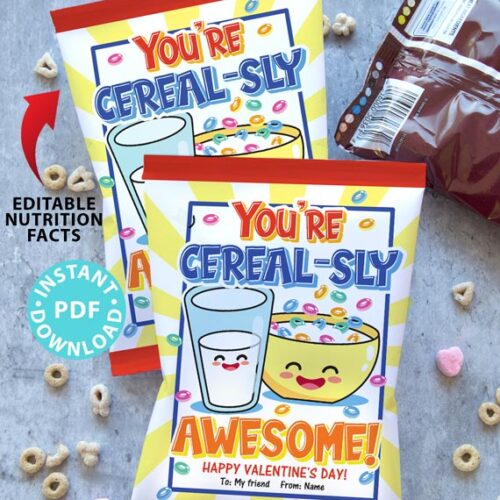 Kids Valentine Cereal Bags Tag, You're Cereal-sly Awesome,
