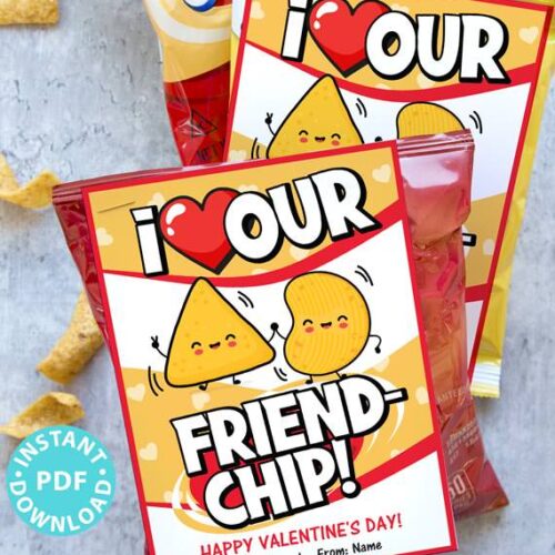 Kids Valentine Chip Bag Tag Pink, I Our Friend-chip