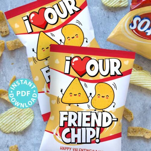 Kids Valentine Chip Bag Wrap Template Pink, I Our Friend-chip