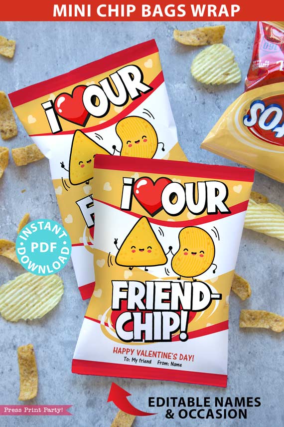 Kids Valentine Chip Bag Wrap Template, I Our Friend-chip