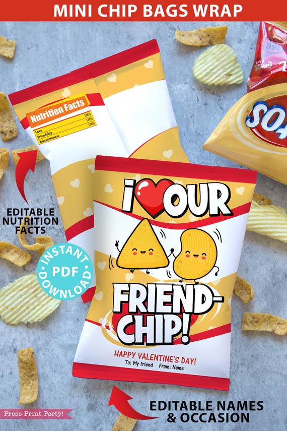Kids Valentine Chip Bag Tag, I Our Friend-chip