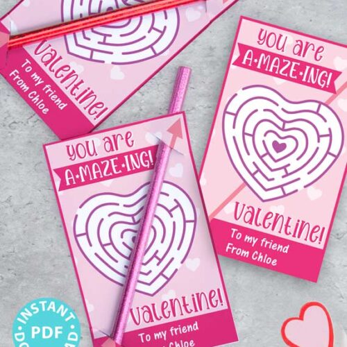Pencil Valentine Card for Kids, You are A-MAZE-Zing, Comic
